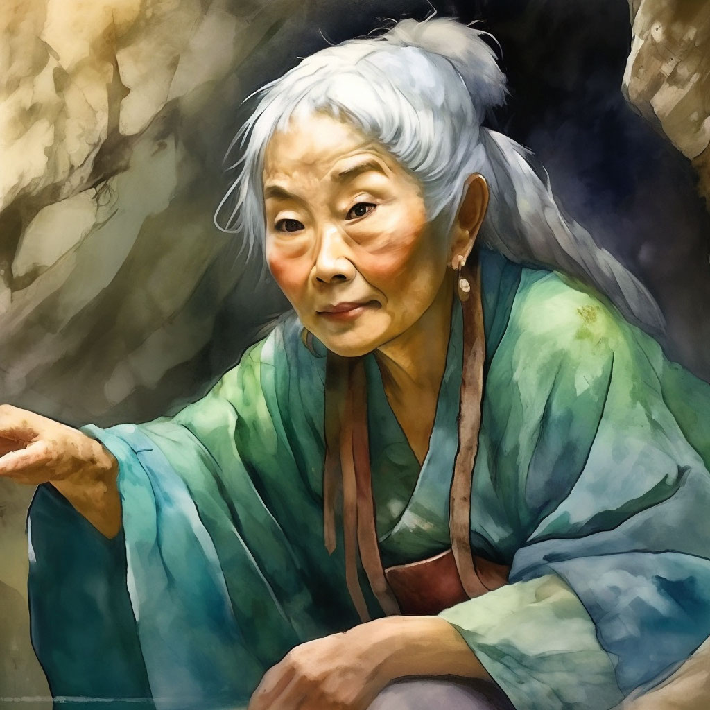 "An old healer, lives in a cave, an old Japanese woman ...