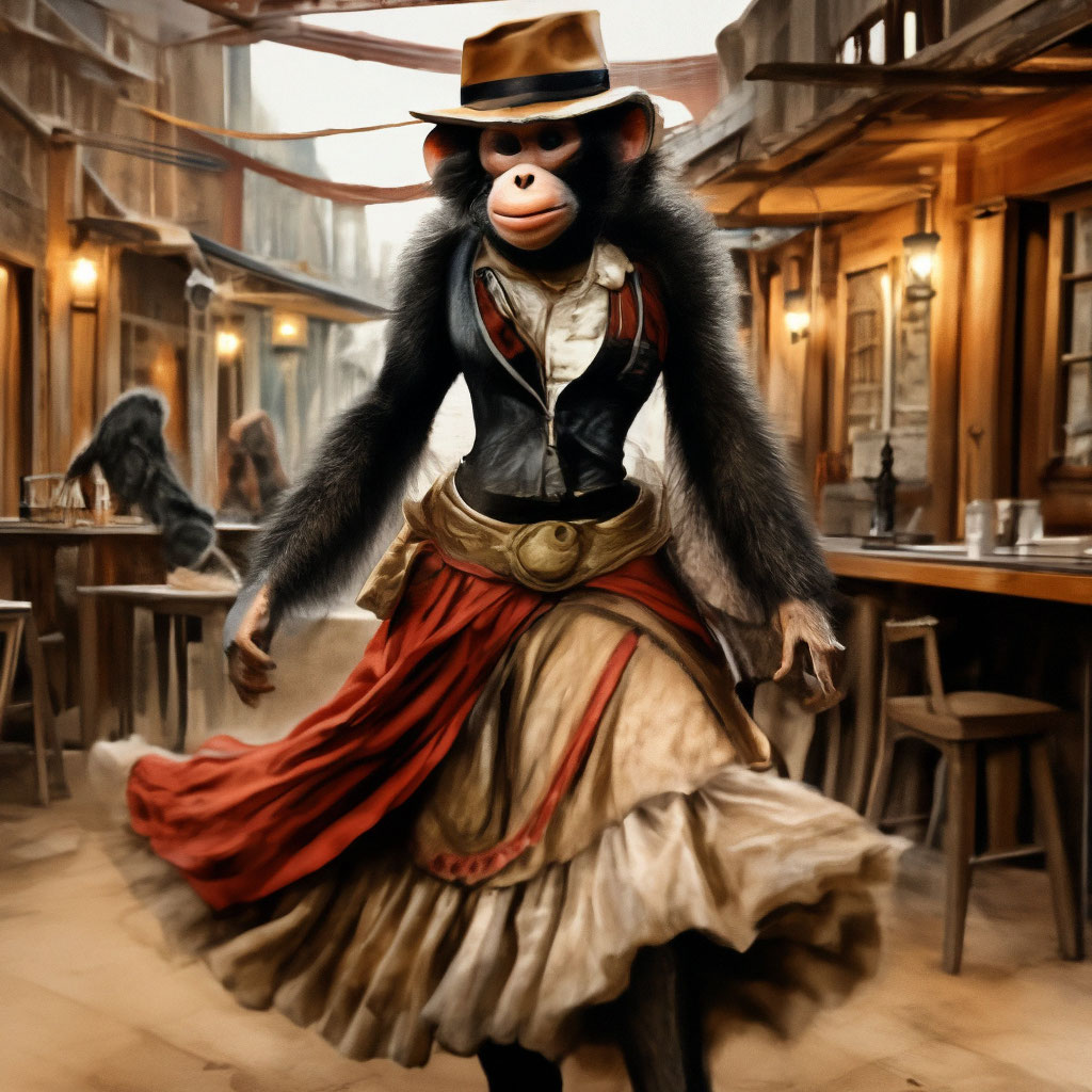 "Wild West... Beautiful monkey dancer from the saloon, long skirt ...