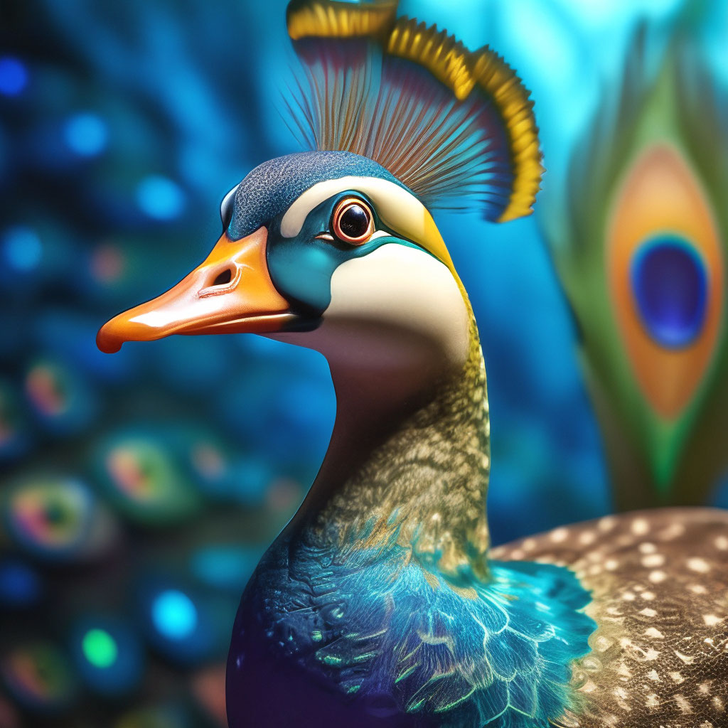 "Anthropomorphic goose metamorphosis peacock fantasy, surrealism ...