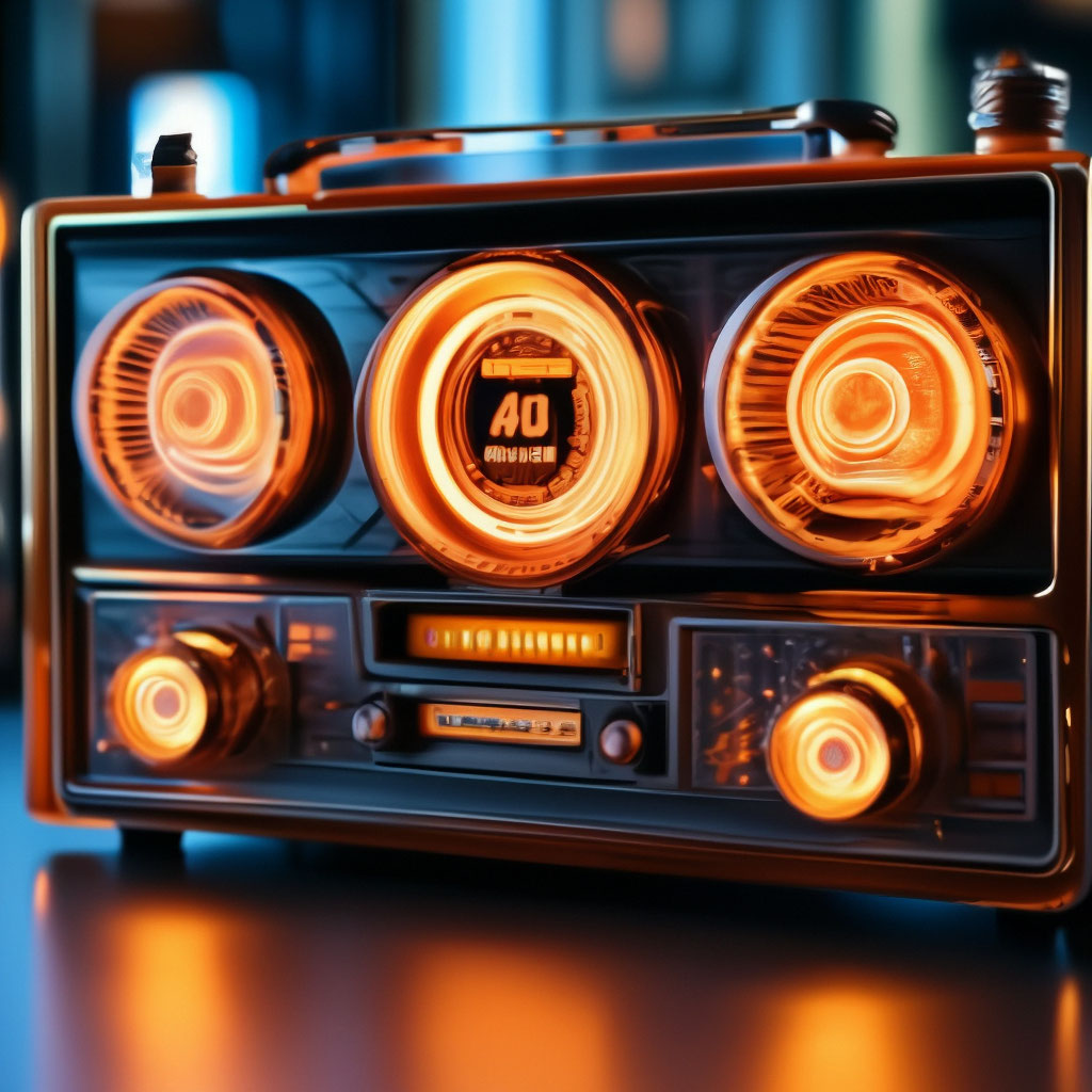 "Futuristic Soviet radio with illuminated engine compartment and ...