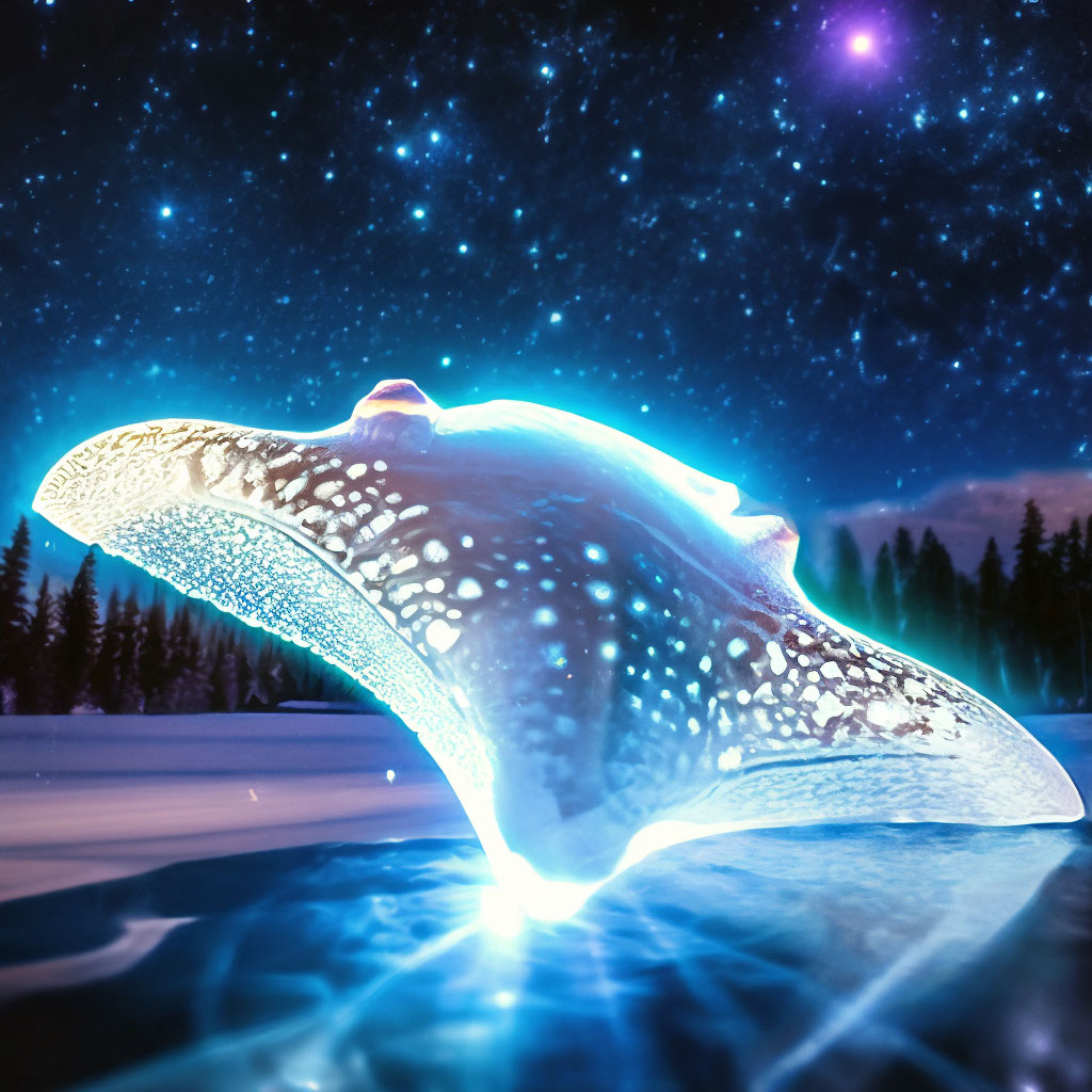 "Recharging An electric small transparent glowing cheerful stingray is ...