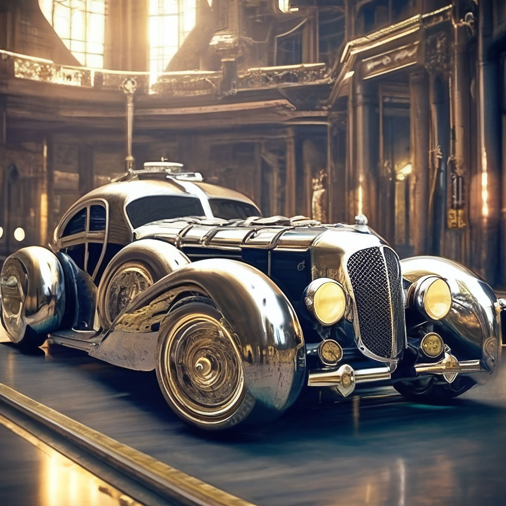 "Bentley packard fantasy cyberpunk steampunk car" — image created in ...