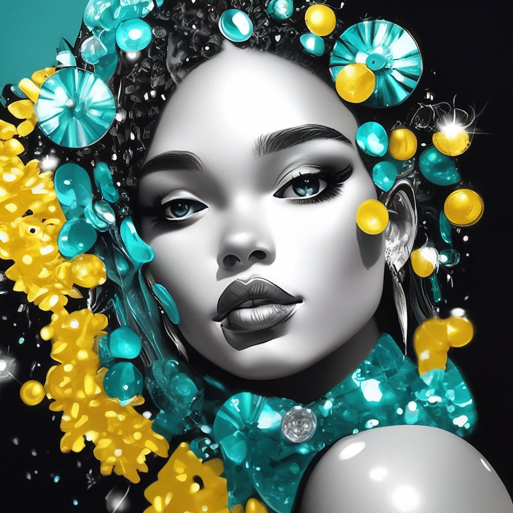 "Black and white portrait of a beautiful girl,2d illustration,close-up ...