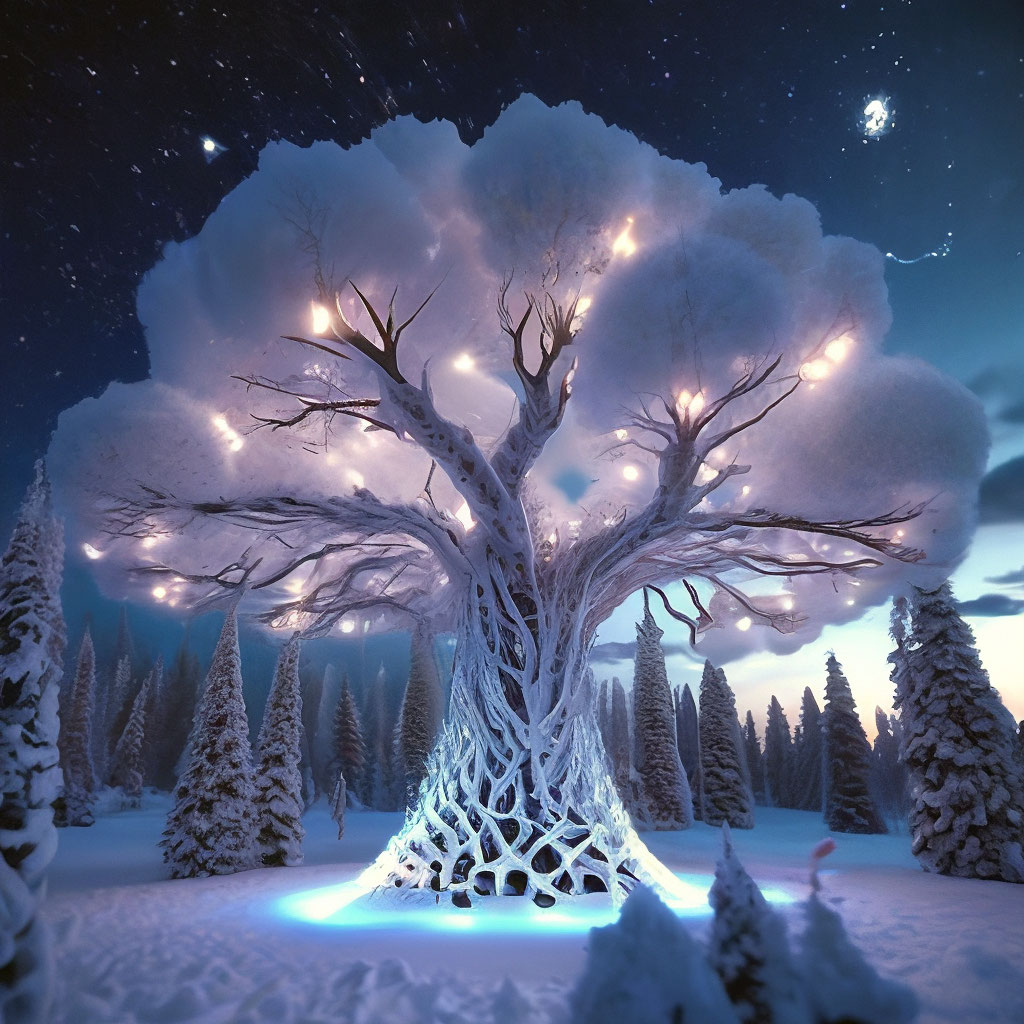 "Futuristic Christmas tree made of fluffy fiber,3d,fractal cable ...