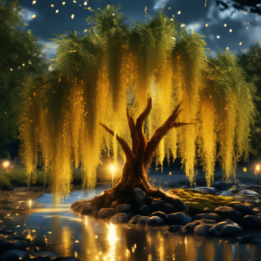"Willow tree, art, illustration, dark botanical, octane, full hd ...