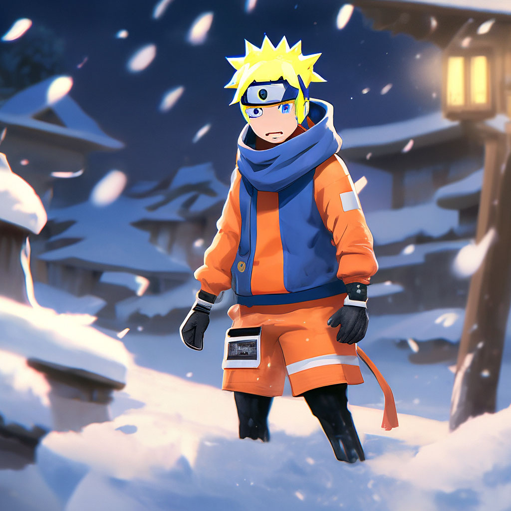 "Naruto is playing outside with snow" — image created in Shedevrum