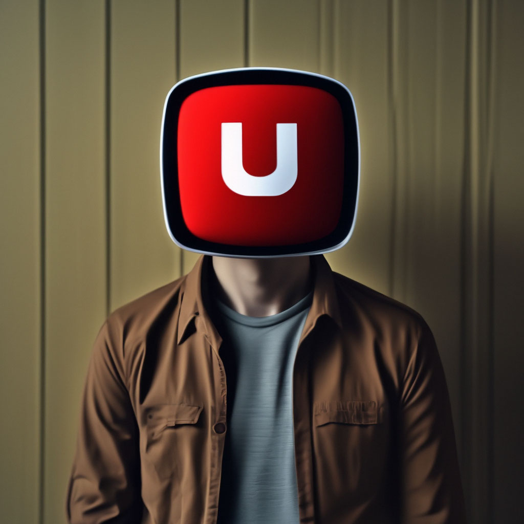 "A man with a youtube head" — image created in Shedevrum