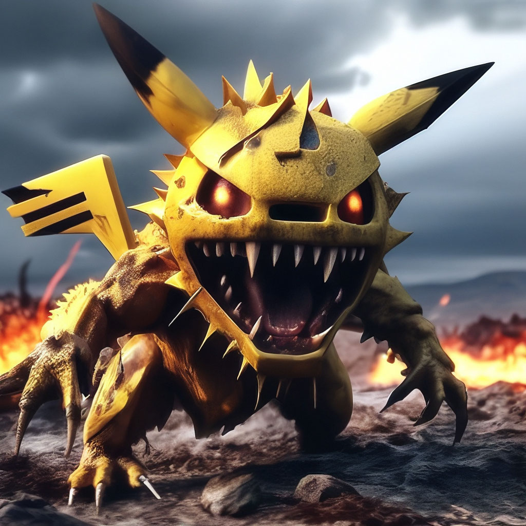 "Realistic toothy pokemon pikachu monster" — image created in Shedevrum
