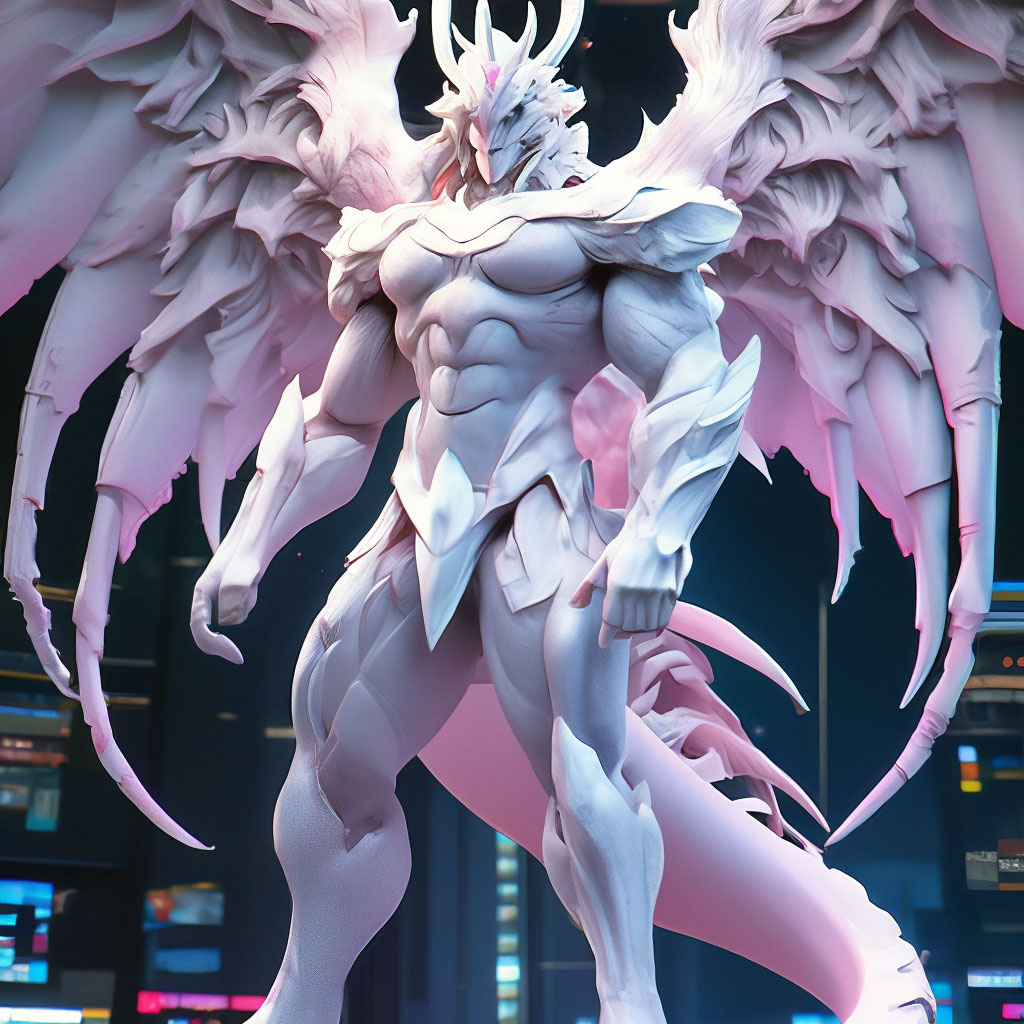 "A beautiful anime character. epic. a huge anthropomorphic white half ...