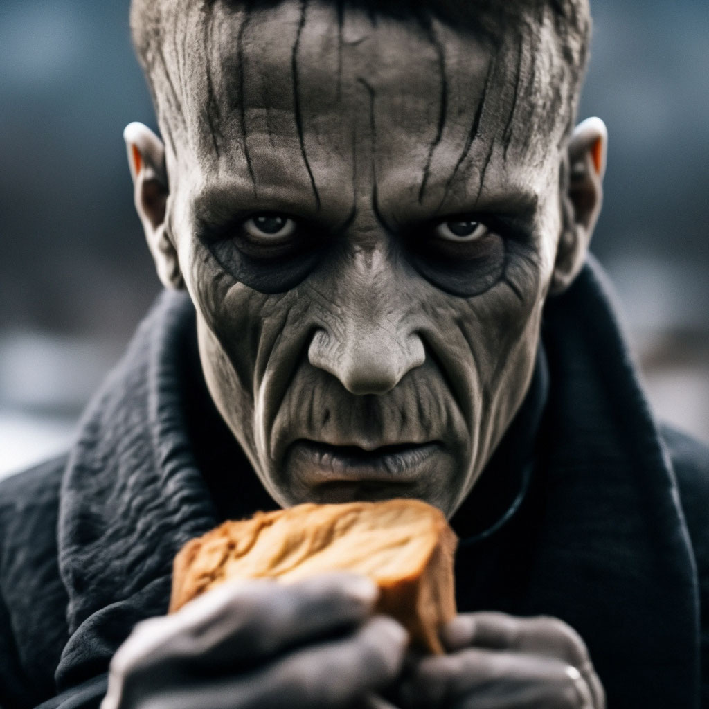 "The big gray face of the Frankenstein monster from the movie, a ...