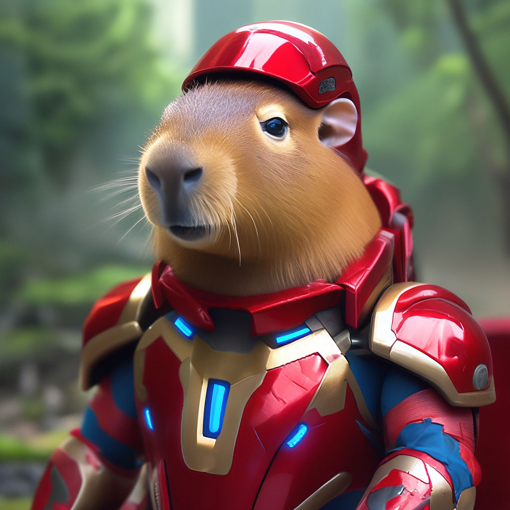 "Capybara iron man" — image created in Shedevrum