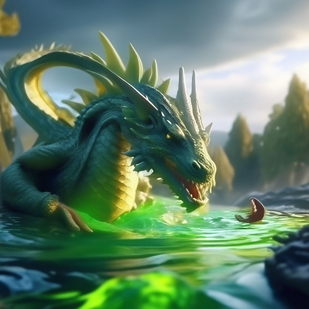 "Acid river with which little acid dragons splash fantastically 4k ...