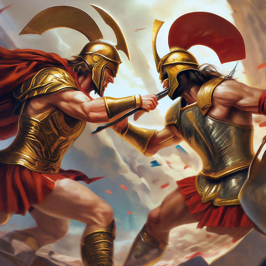 "Achilles' fight with Hector" — image created in Shedevrum