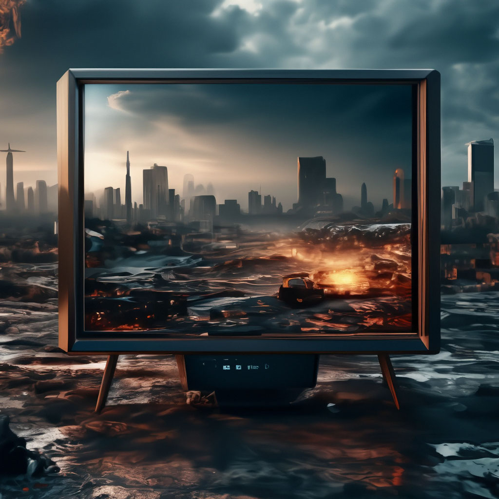 "Tube TV with a large frame screen, on the screen there is an exit to ...