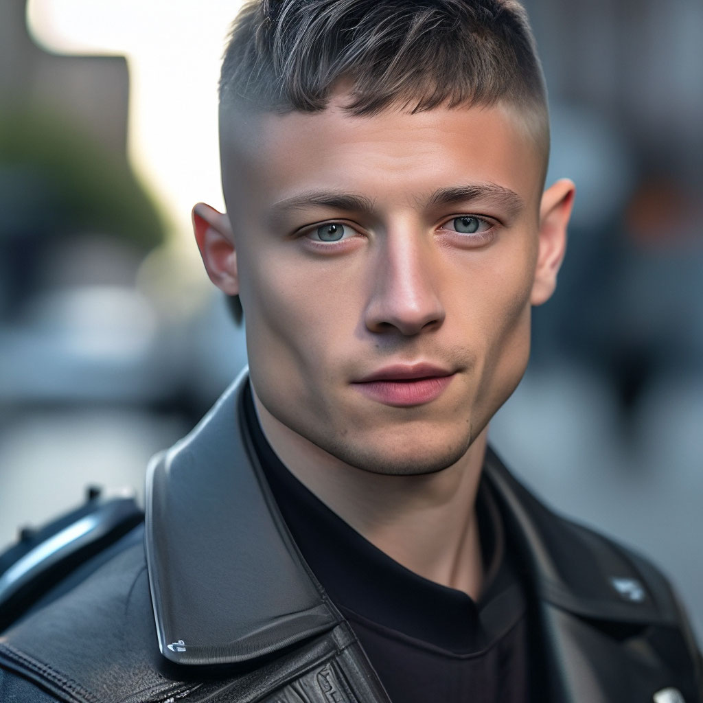 "On the street, detailed portrait of charming guy 23+, skin texture ...