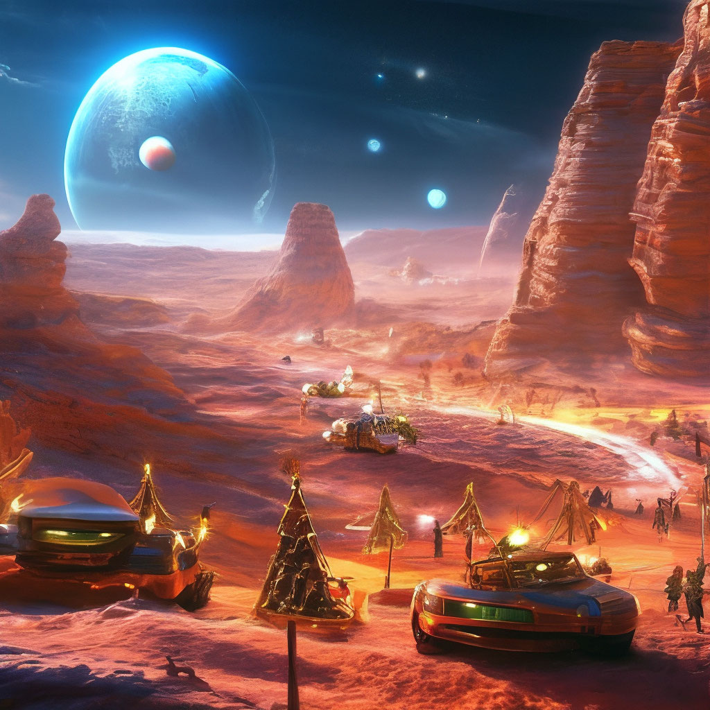 "New Year on Mars realism, Christmas decorations, landscapes of Mars ...