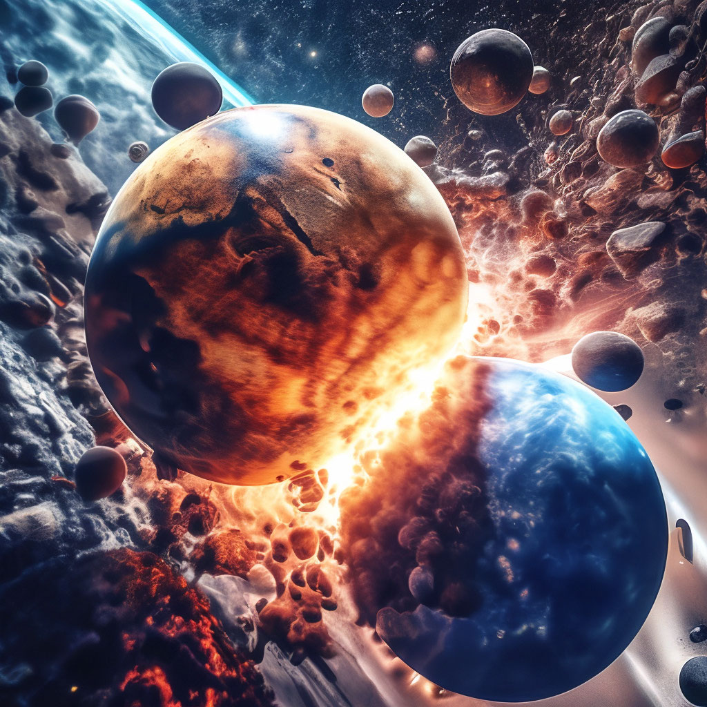 "Collision of planets in space, aesthetically pleasing, beautiful ...
