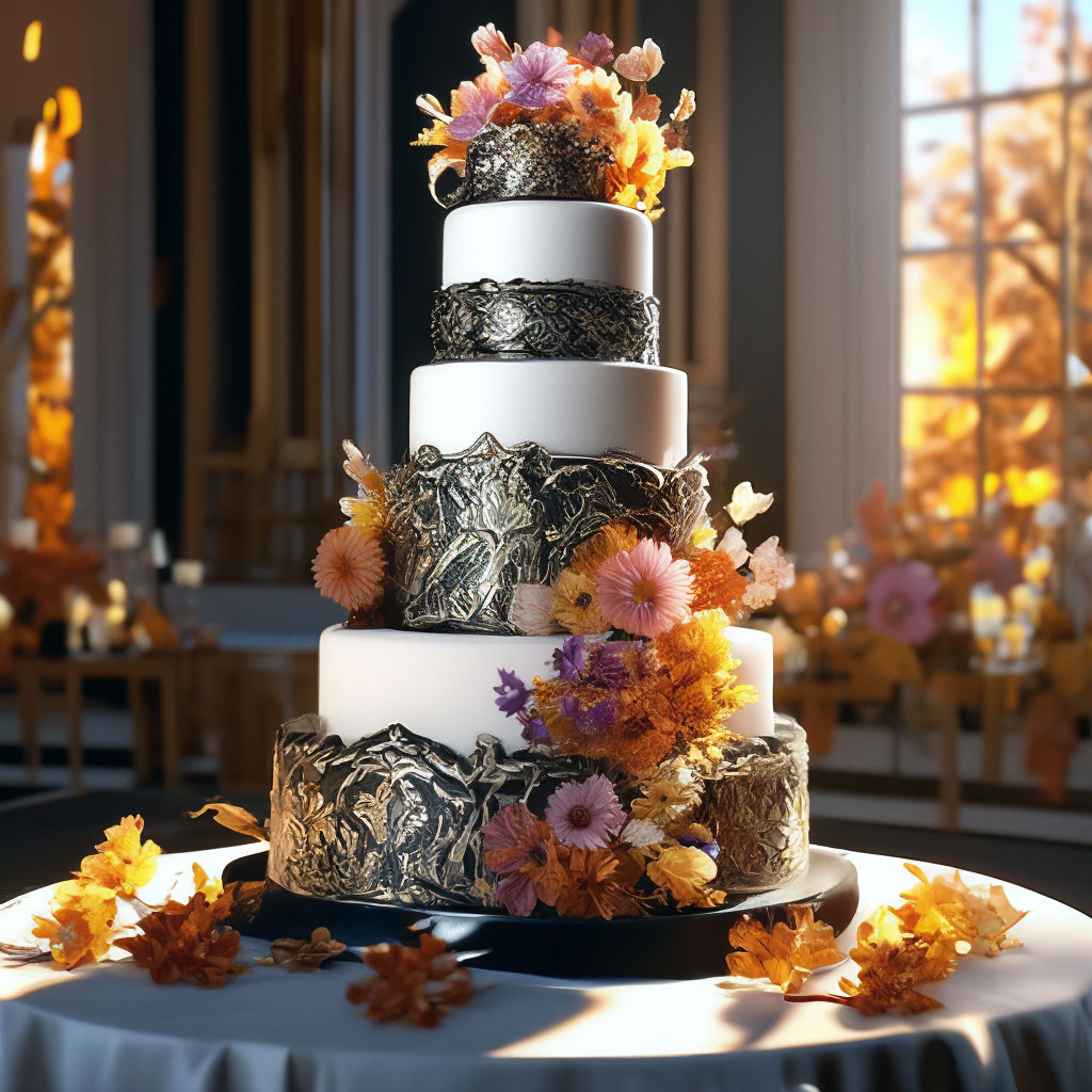 "Wedding cake, complex, amazingly beautiful flowers, in autumn ...