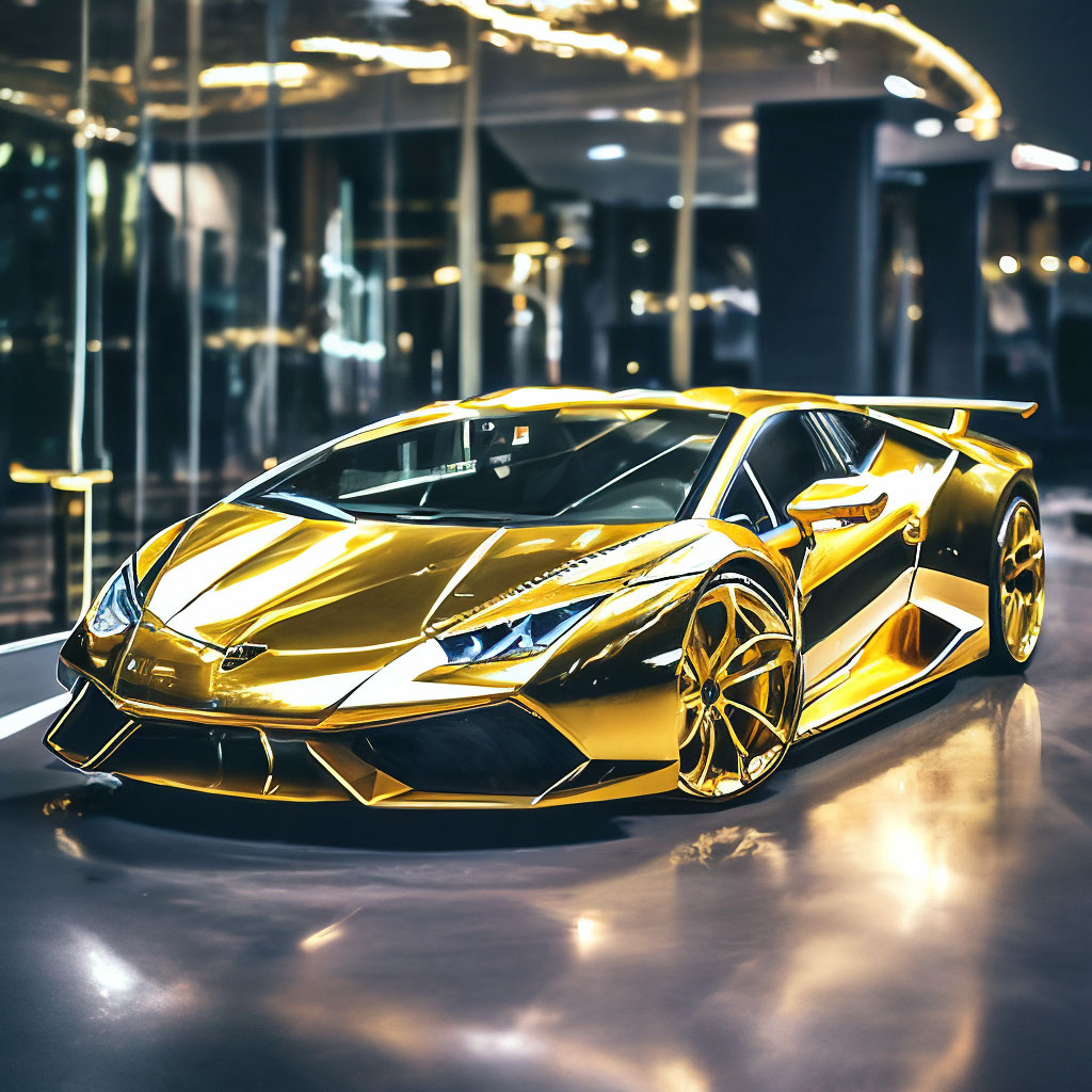 "Lamborghini gold-colored car, covered with protective film, stands in ...
