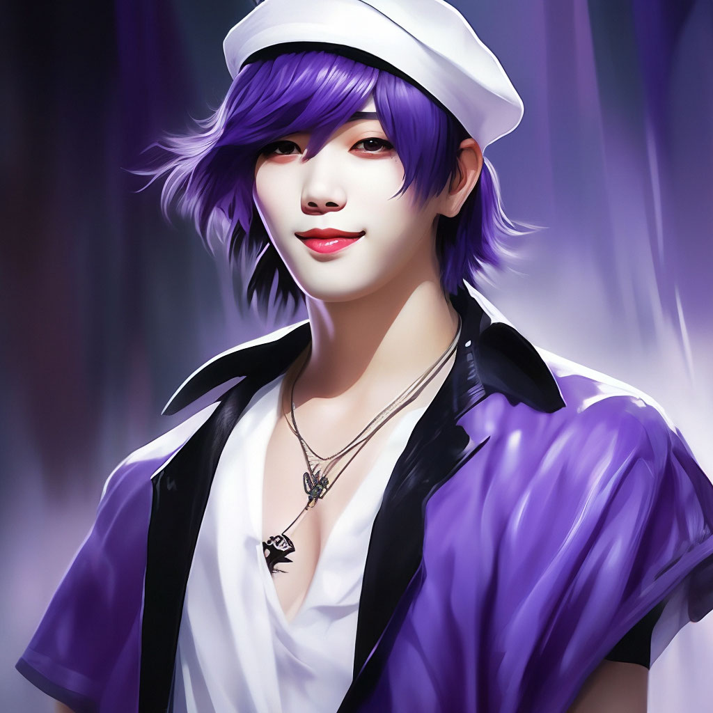 "K-pop idol, guy, Korean, purple shoulder-length hair, bangs on the ...