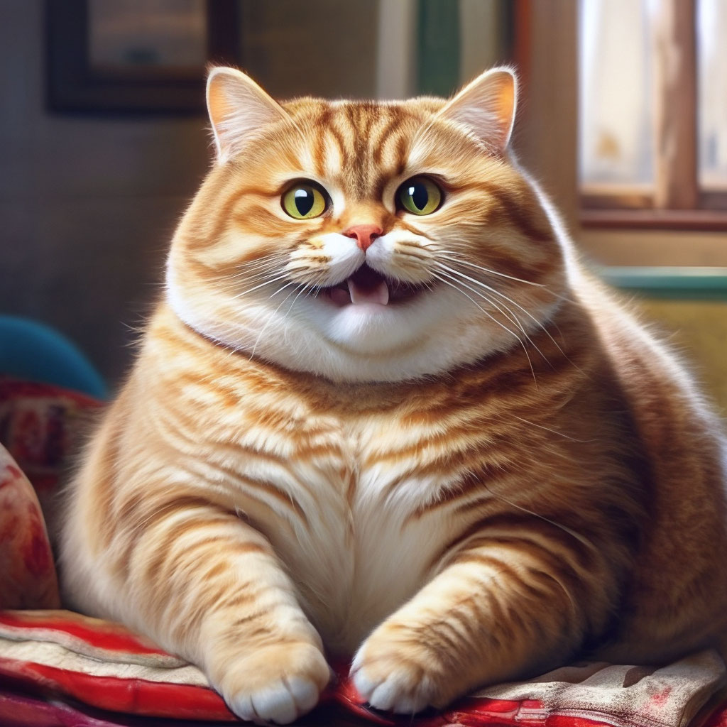 "Very fat and happy cat, realism, detail, high quality" — image created ...