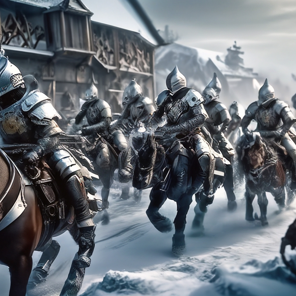 "A battle scene, a battle, an Ice battle, knights against knights, came ...