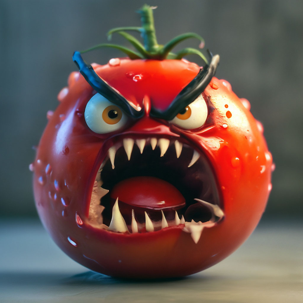 "Angry tomato" — image created in Shedevrum