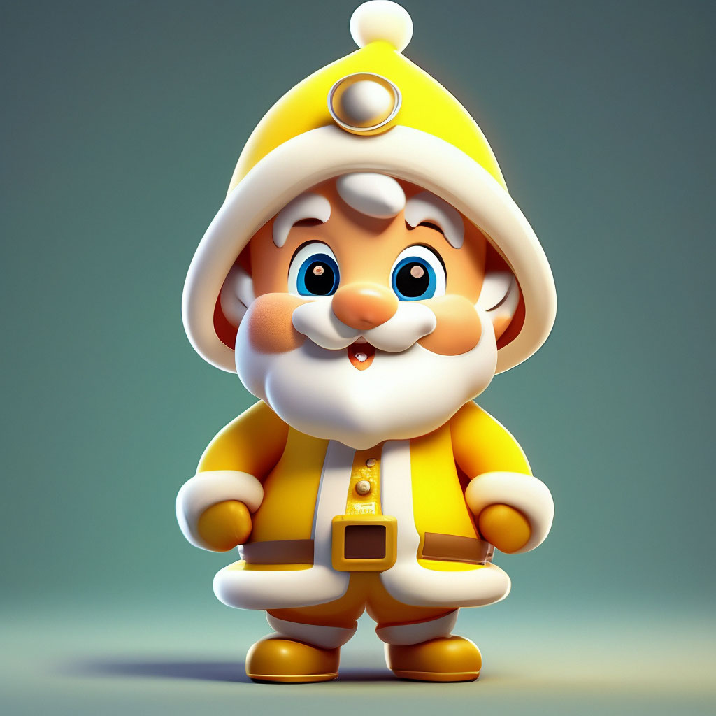 "Beautiful cartoon santa Claus, cute in yellow" — image created in ...