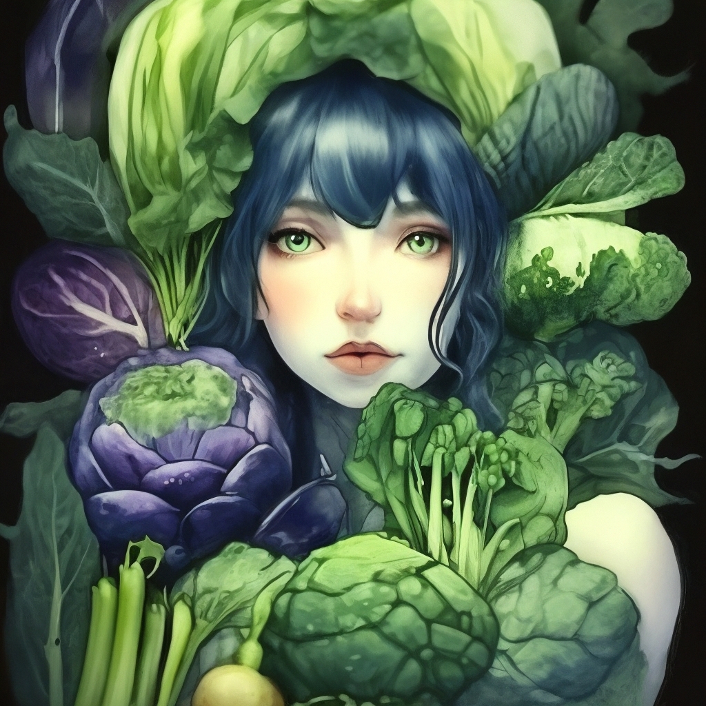 "The gloomy beauty of vegetables in the form of a girl, dark botanical ...