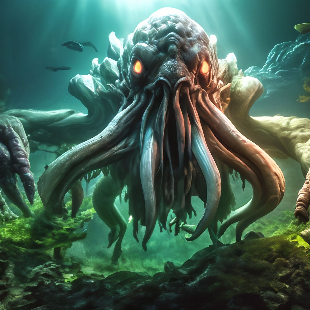 "Monsters of the Depths scary, aggressive Cthulhu, full height, huge ...