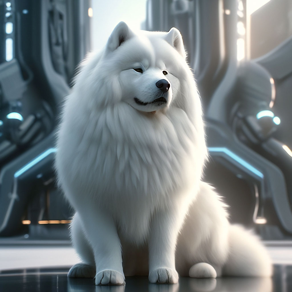 "Beautiful big white and fluffy samoyed in 4K photorealism" — image ...