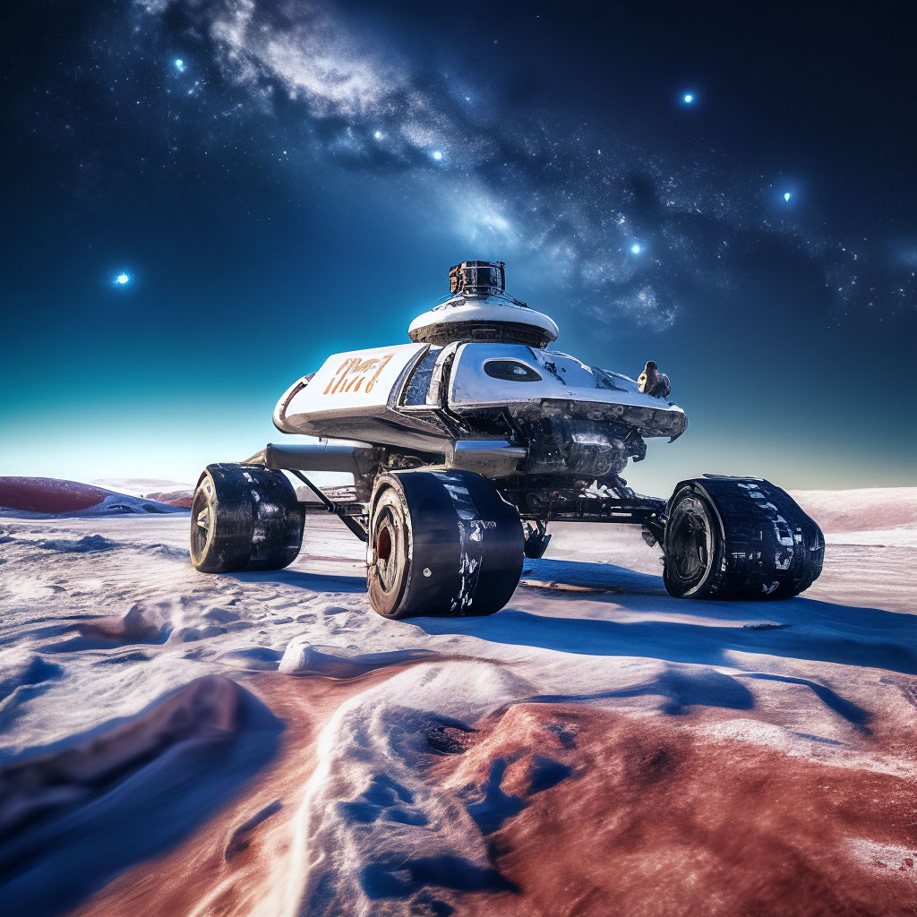 "Giant ice mountain on Mars, mars rover rides around, starry sky 128k ...