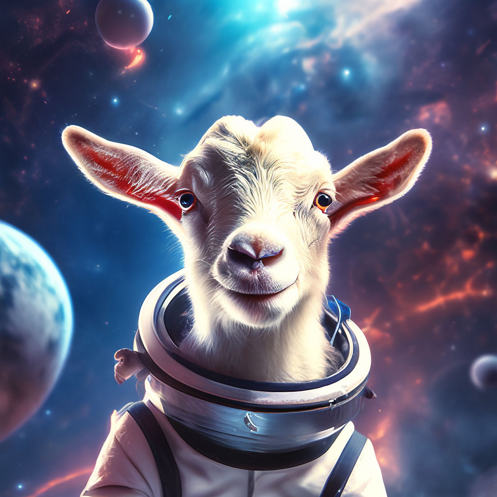 "A little goat in space" — image created in Shedevrum