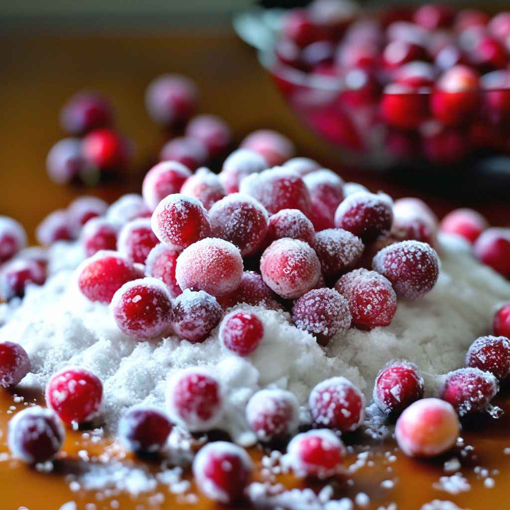 "Cranberries in powdered sugar" — image created in Shedevrum