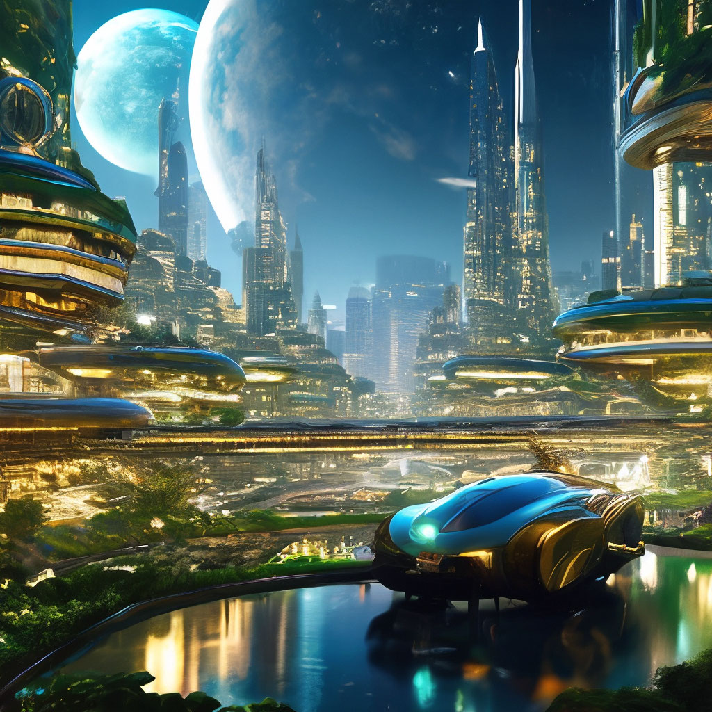 "The city of the future, multi-level city, islands of greenery ...