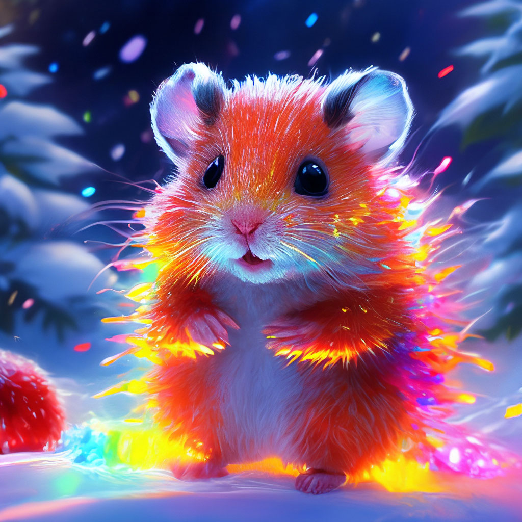 "Glowing with neon threads, red-haired hamster,full-length,epic ...