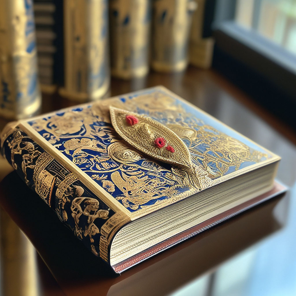 "A book as a luxury item, in a precious binding" — image created in ...