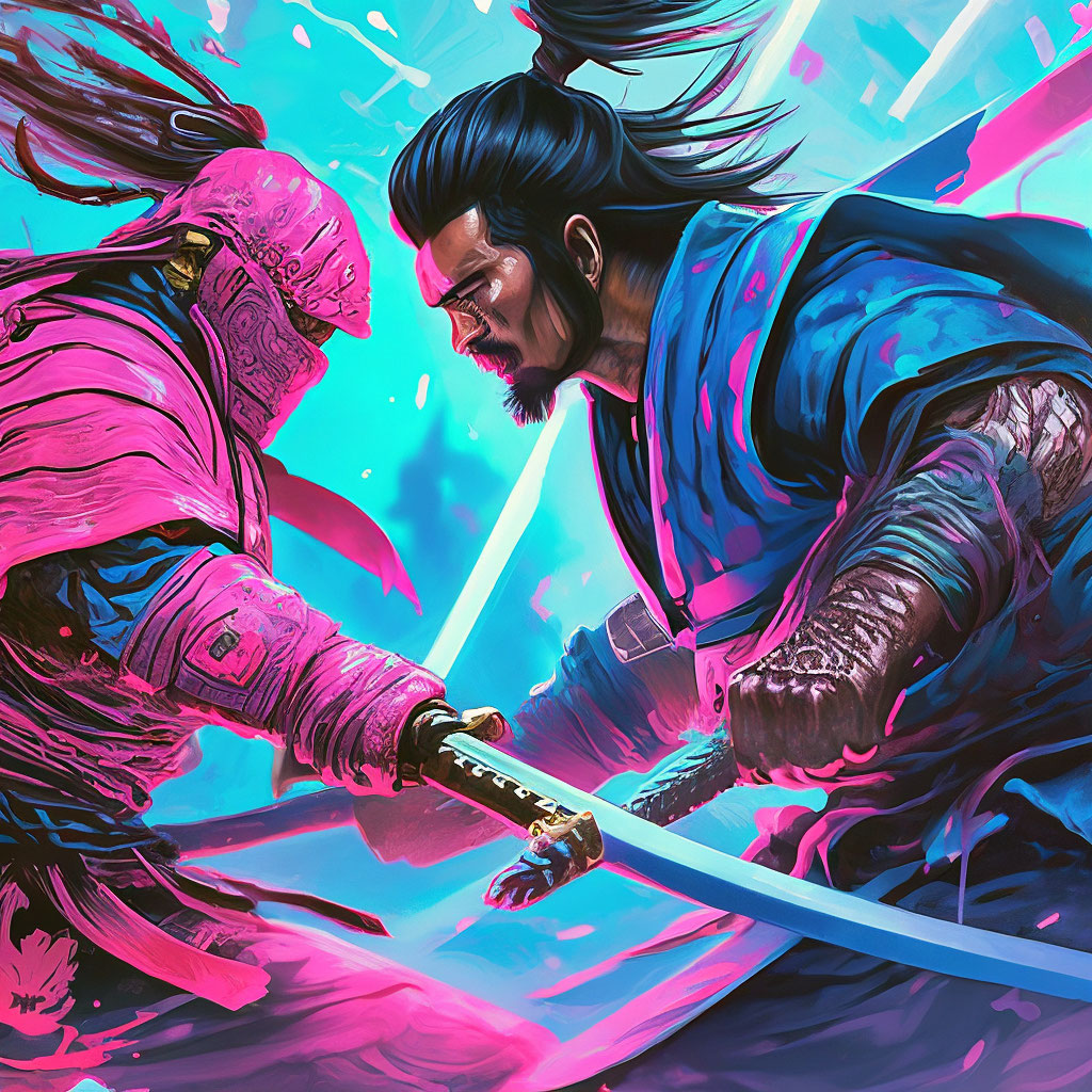 "Samurai vs ninja, Gotica, sketch art, confrontation, marker drawing ...