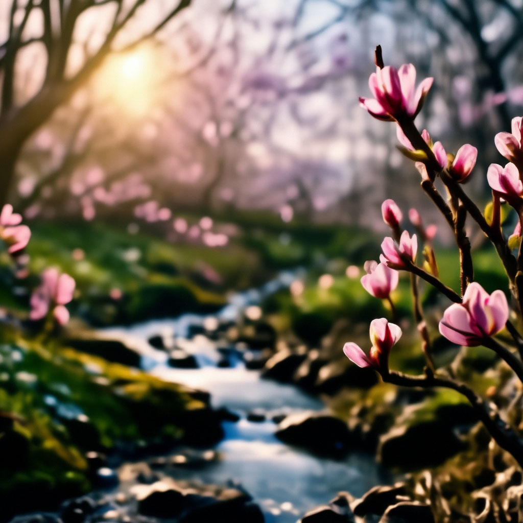 "Early spring awakens nature streams burst buds on trees spring ...