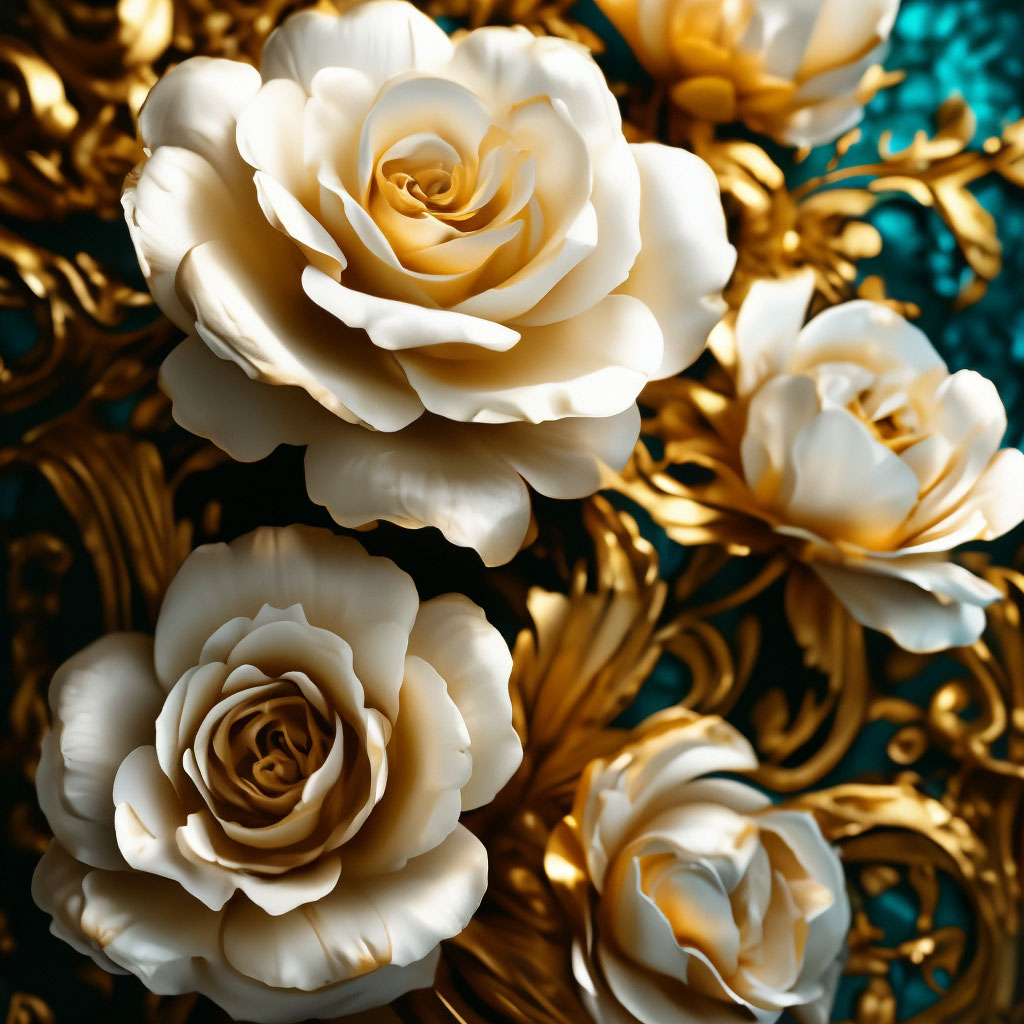 "The gradient from sepia white to turquoise filigree details the ...
