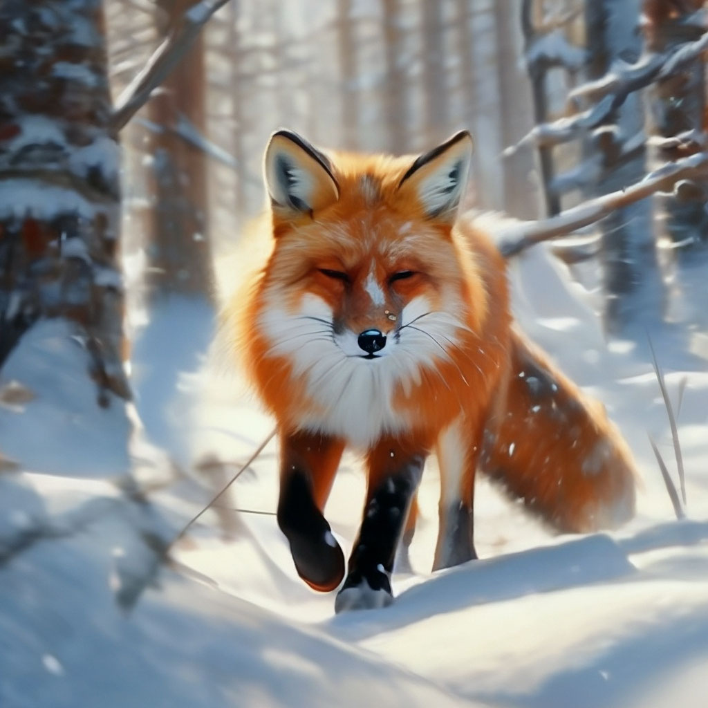 "A red fox in a snowy forest walks through the snow + High quality ...