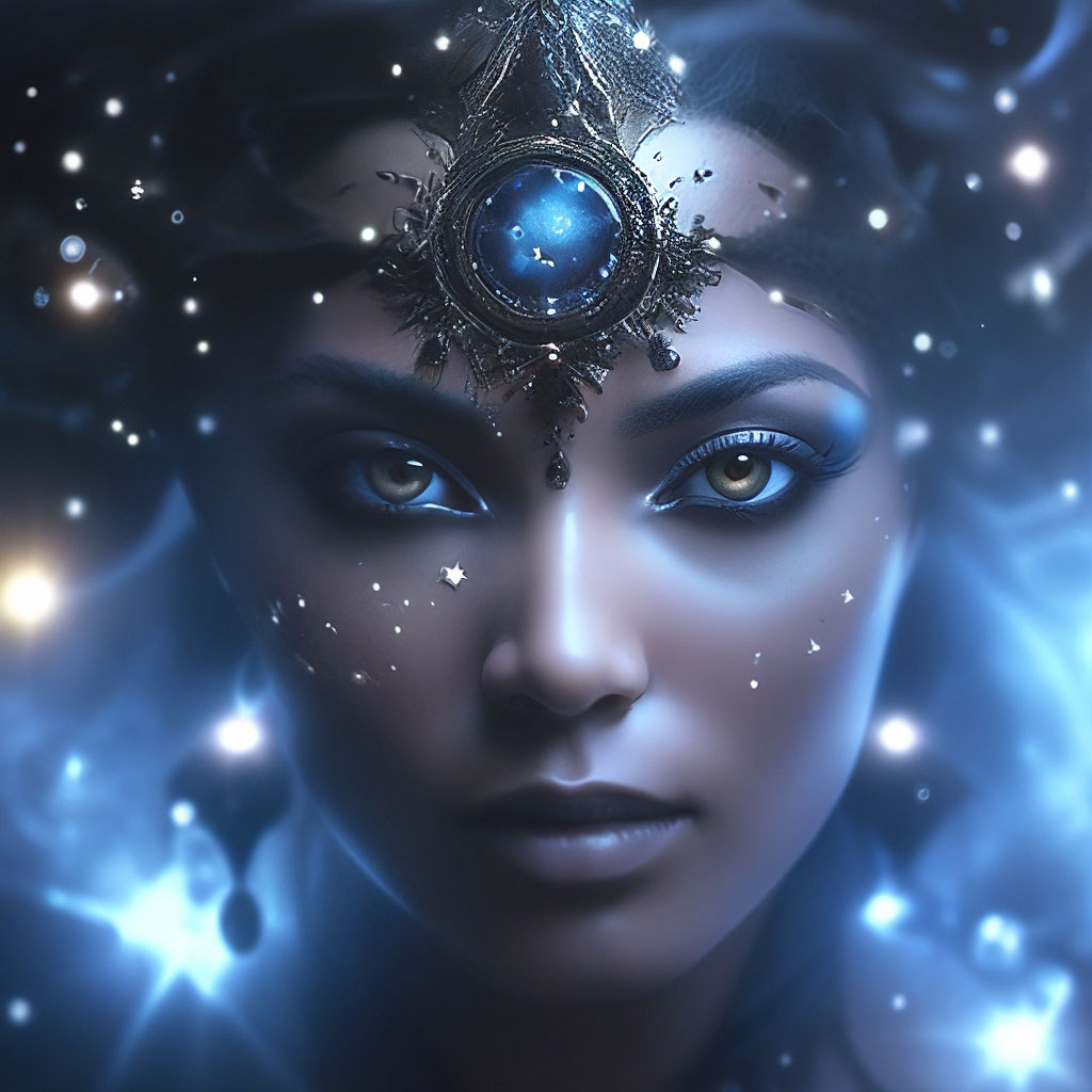 "Sorceress, cosmic black eyes, iris of stellar matter, magic of the ...