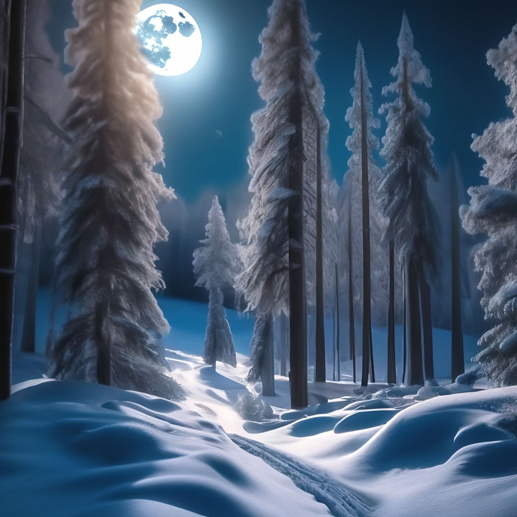 "Forest moon, winter forest, beautiful, realistic, professional photo ...