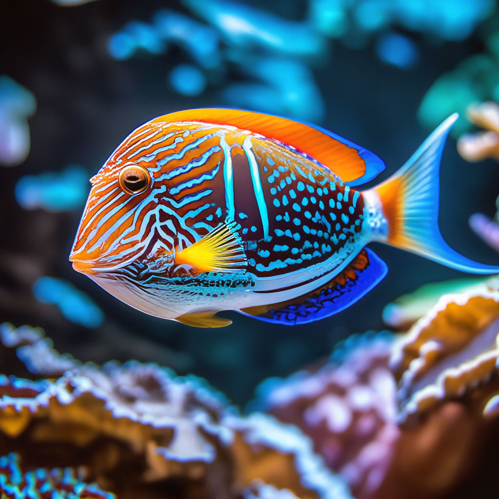 "Surgeon fish, beautiful among the corals of the reef, realistic ...