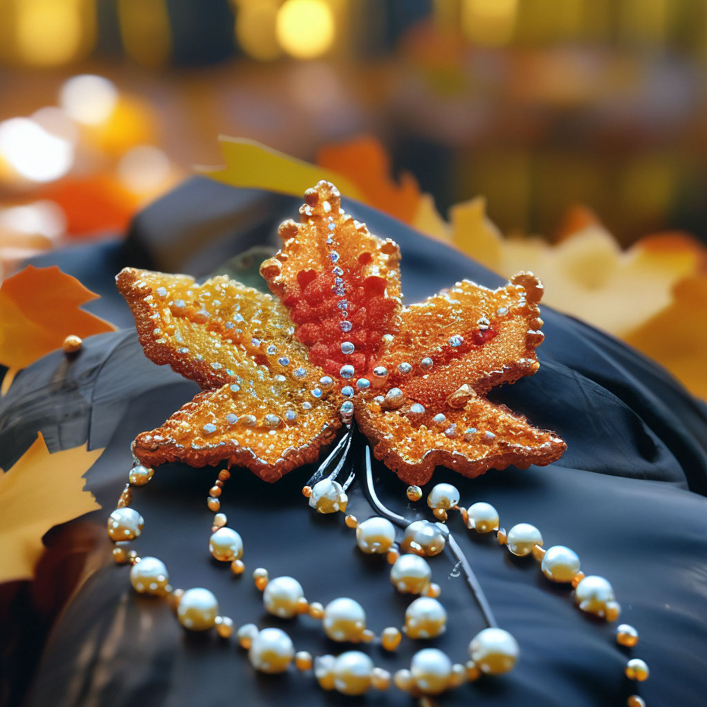 "Pearls, beads, beads, embroidery of an autumn leaf, maple embroidered ...