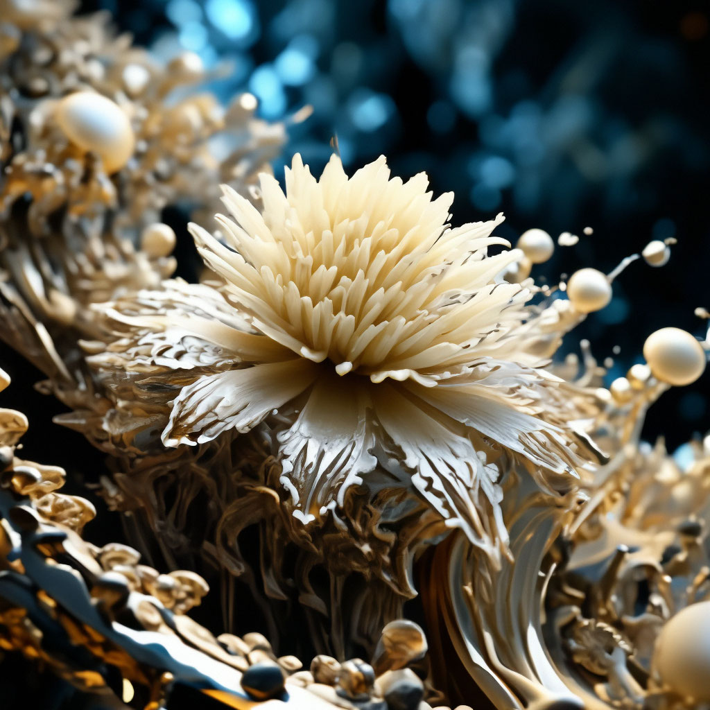 "Quantum world, ikebana, symbiosis of fractal Newt liquid + thick cream ...