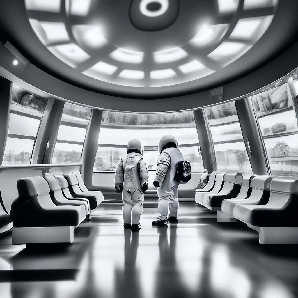 "Astronaut+ astronaut, astroport waiting room, departure in 30 minutes ...