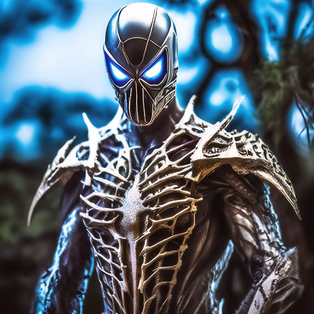"Electric evil demon spider-man in bone armor from the future with a ...