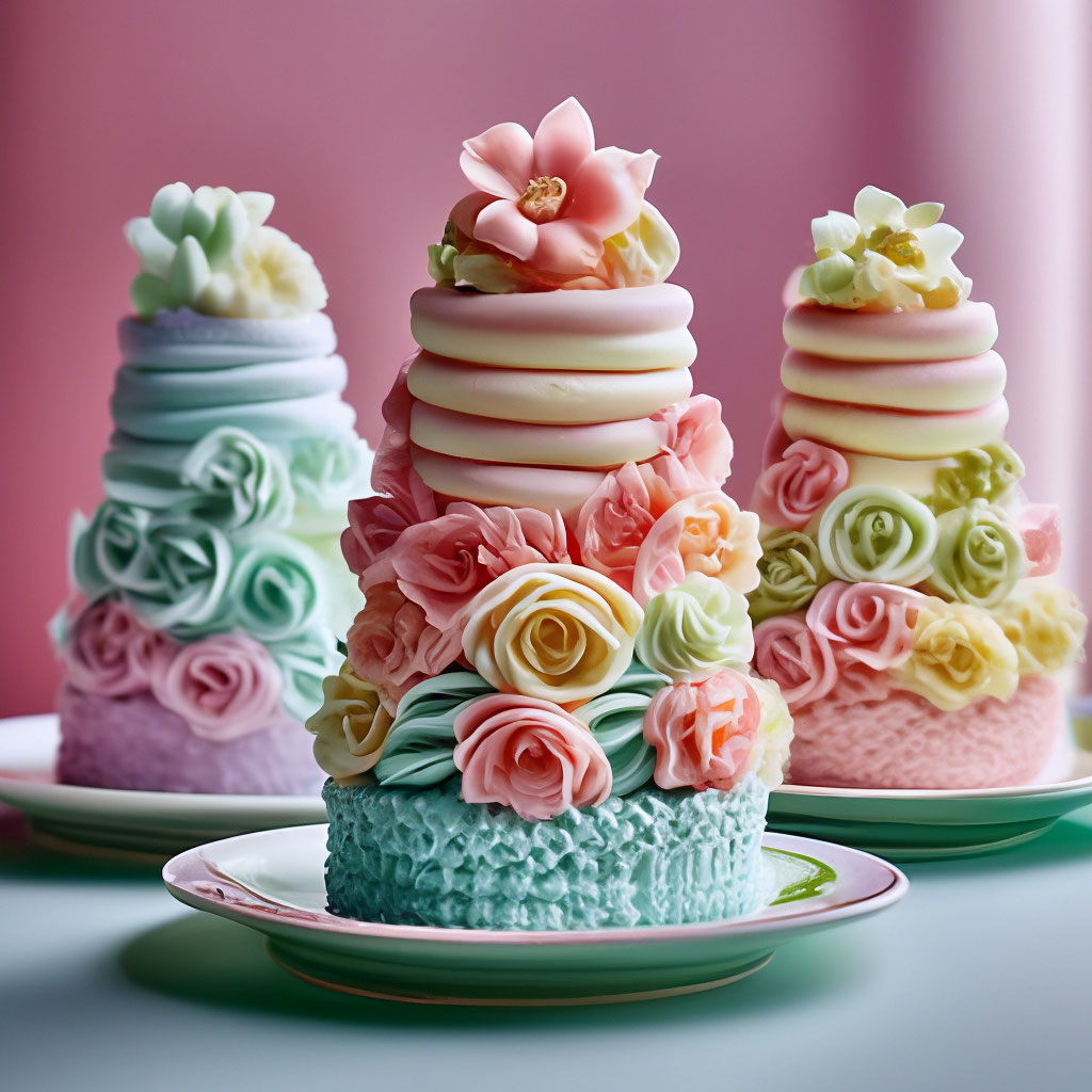 "Amazing sponge cakes, cream flowers, pastel colors, in the form of 3 ...
