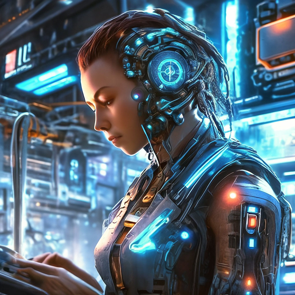 "Cyberpunk electronics engineer, cyborg cybernetic organism with ...